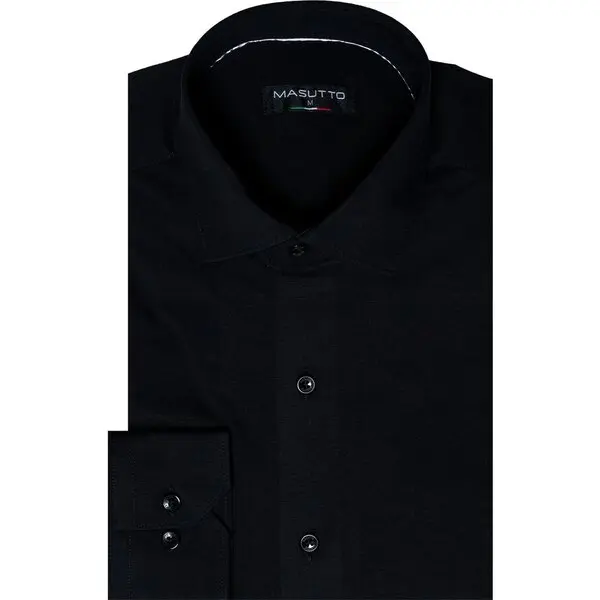 MASUTTO Lior 8 Way Stretch Knit Solid Button-up Long Sleeve Shirt - Black