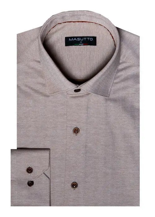 MASUTTO Rolo Knit Button-up Long Sleeve Shirt - Beige