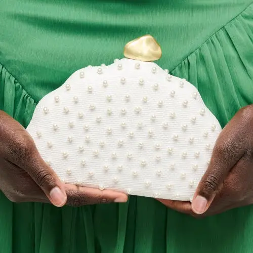 URBAN EXPRESSIONS Valerie Embellished Evening Clutch With Sculptural Clasp - Ivory