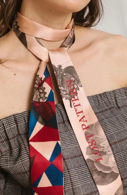 LOST PATTERN Prism Skinny Silk Scarf - Red