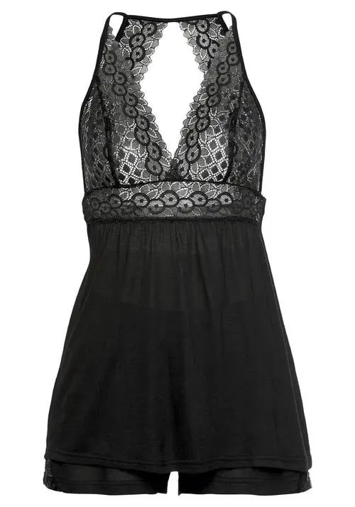 LASCANA Lace V-neck Short Pajama Set