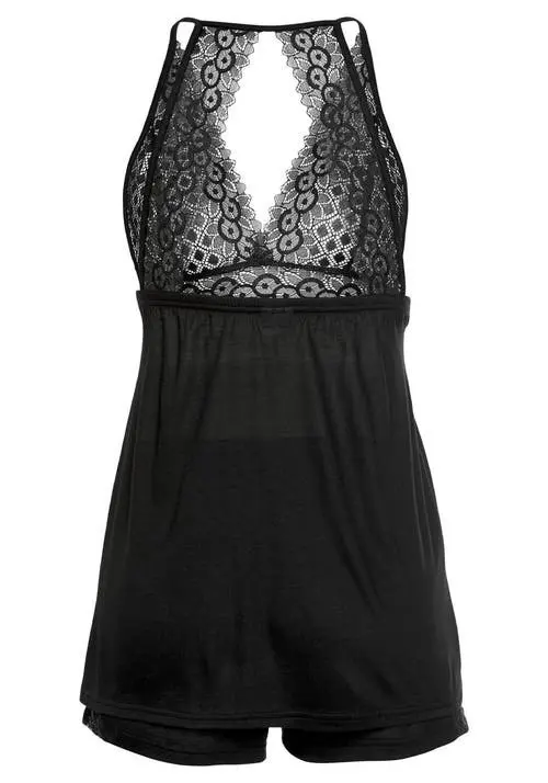 LASCANA Lace V-neck Short Pajama Set