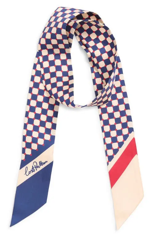 LOST PATTERN Checkerboard Skinny Silk Scarf - Blue