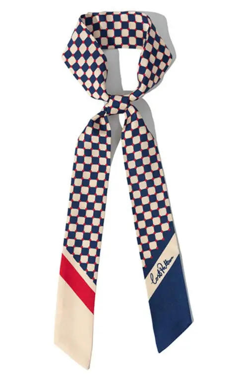 LOST PATTERN Checkerboard Skinny Silk Scarf - Blue