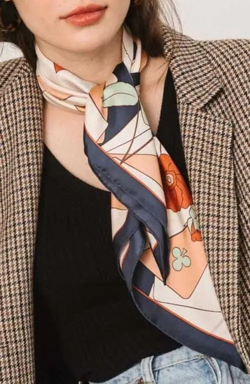 LOST PATTERN Camellia Silk Square Bandana - Navy