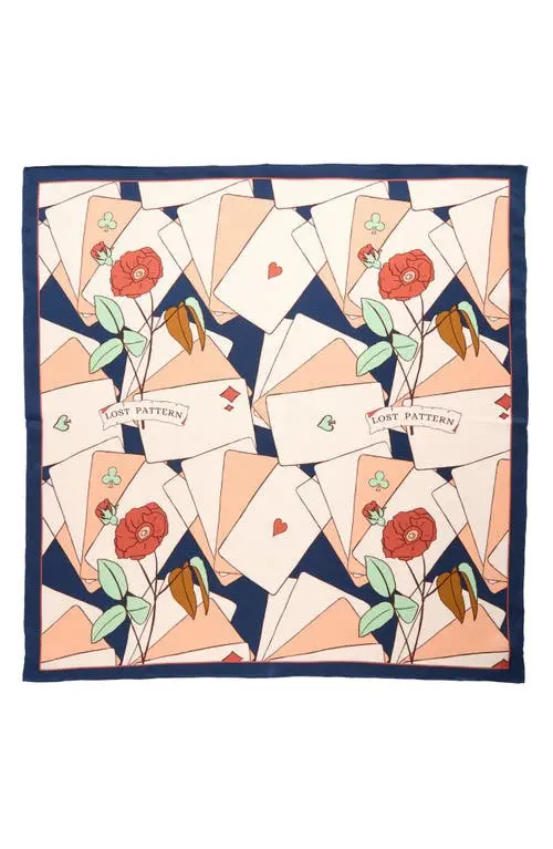 LOST PATTERN Camellia Silk Square Bandana - Navy