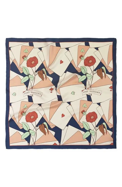 LOST PATTERN Camellia Silk Square Bandana - Navy