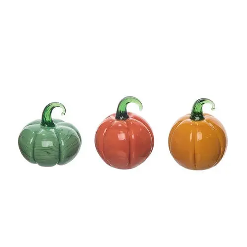 TRANSPAC Mini Glass Pumpkin Figurines Assorted Set Of Three