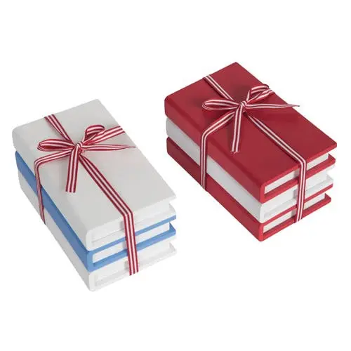 TRANSPAC Mdf Book Decor Set Of 2 Figural Wood Decorations White And And Blue For Spring Home Decor - Red