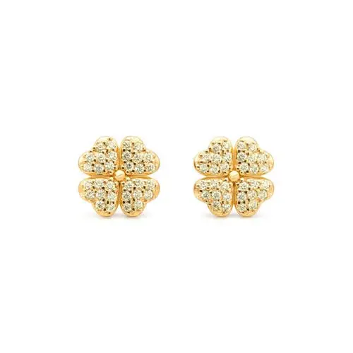 SEVEN SAINTS Peridot Clover Pave Stud Earrings