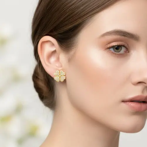 SEVEN SAINTS Peridot Clover Pave Stud Earrings