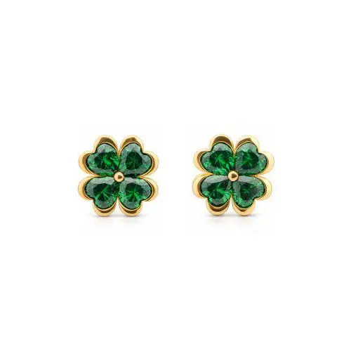 SEVEN SAINTS Peridot Clover Pave Stud Earrings - Green