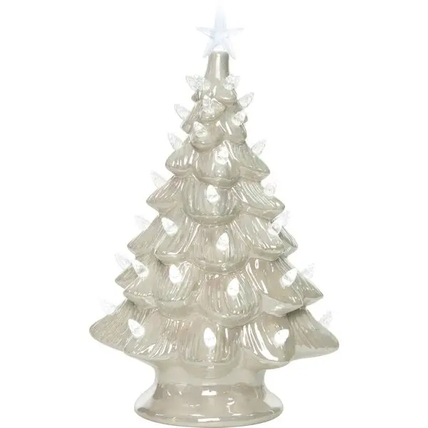 TRANSPAC White Holiday Tree With Pearlescent Glazeled Tabletop Decor