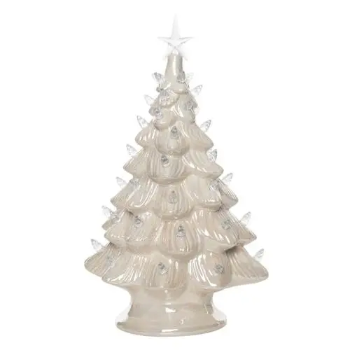 TRANSPAC White Holiday Tree With Pearlescent Glazeled Tabletop Decor