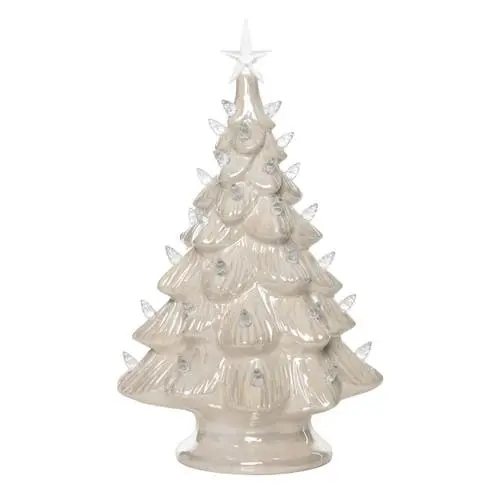 TRANSPAC White Holiday Tree With Pearlescent Glazeled Tabletop Decor