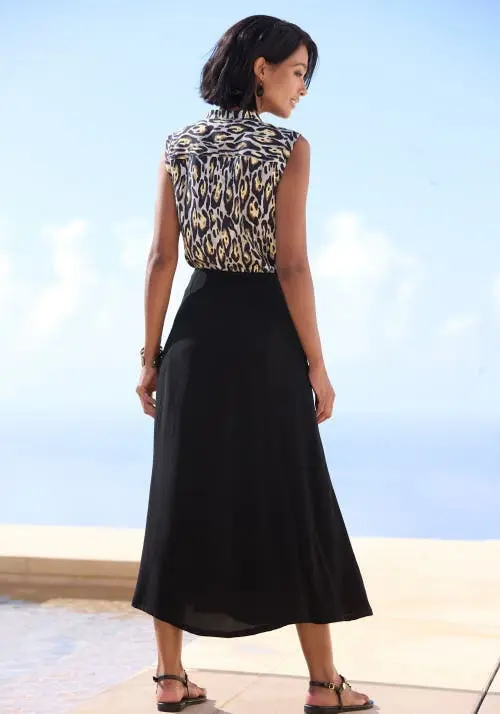 LASCANA Printed Midi Skirt - Black