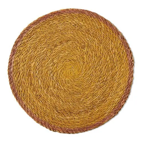 TAG Overstitch Seagrass Placemat Red Wipe Clean Everyday Use 15x15 Inches - Yellow