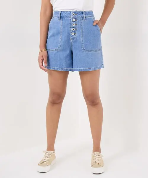 JOE BROWNS High-waisted Mom Jean Shorts With Four-button Closure - Light Blue