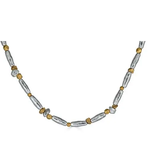 LONI PAUL JEWELRY Mixed Metal Organic Bead Necklace - Silver