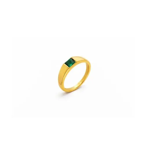 ADIBA Zenith Stainless Steel Plated Ring With Green Zirconia Stone - Gold
