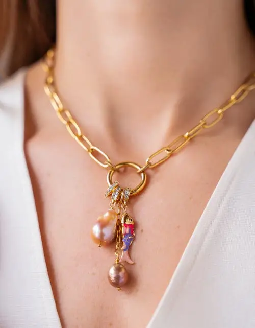 LONI PAUL JEWELRY Baroque Pearl Charm Cluster Necklace - Gold