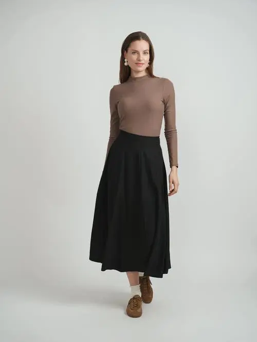 FAVES Asymmetrical Side Zip Midi Skirt