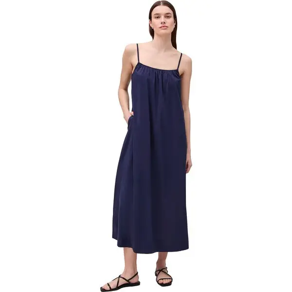 Richer Poorer Breezy Cotton Midi Dress With Pockets - Evening Blue