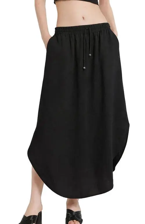 OTTOD'AME Linen Long Skirt - Black