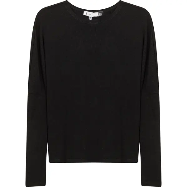 E.U.X. EXCLUSIVE Knit Crew Neck Dolman Sleeve Top With Center Seam - Black