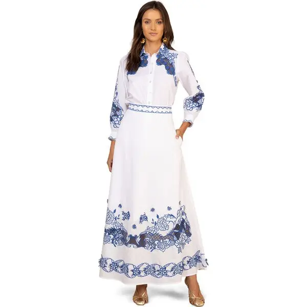 Hale Bob Ambrosia Embroidered Maxi Skirt - Blue