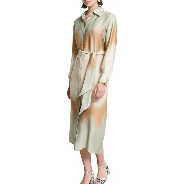 OTTOD'AME Printed Viscose Long Shirt Dress - Mint