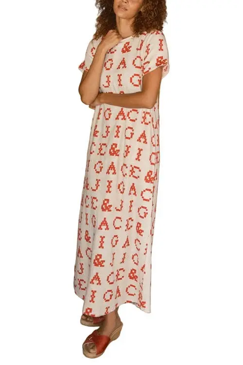 Ace & Jig Mette Button Back Belted A-line Maxi Dress - Monogram