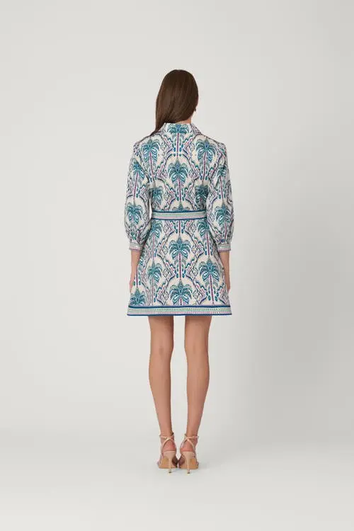 Shoshanna Balinese Palm Print Cotton Poplin Shirt Dress