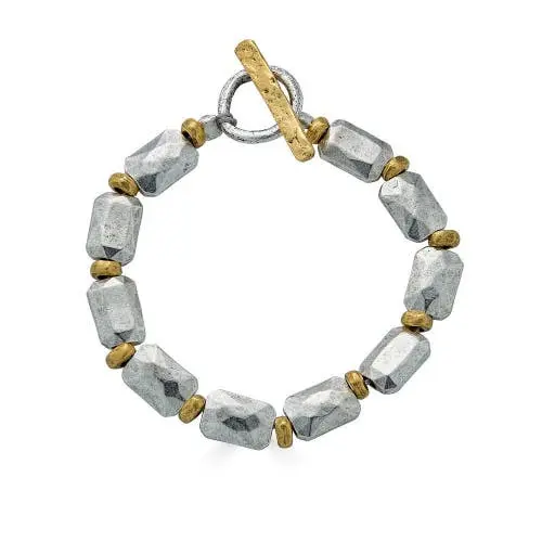 LONI PAUL JEWELRY Mixed Metal Rectangle Bead Bracelet - Silver