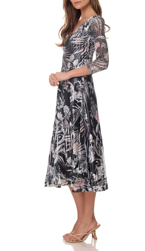 Komarov Tea Length Dress With Lace Details