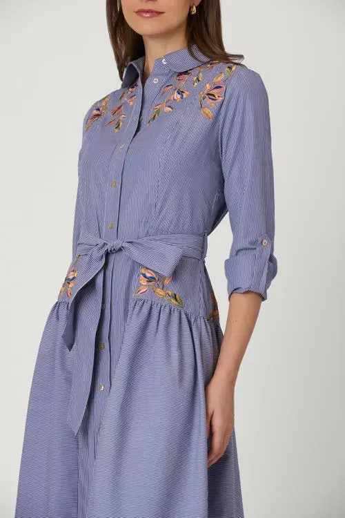 Shoshanna Embroidered Pinstripe Caldwell Dress