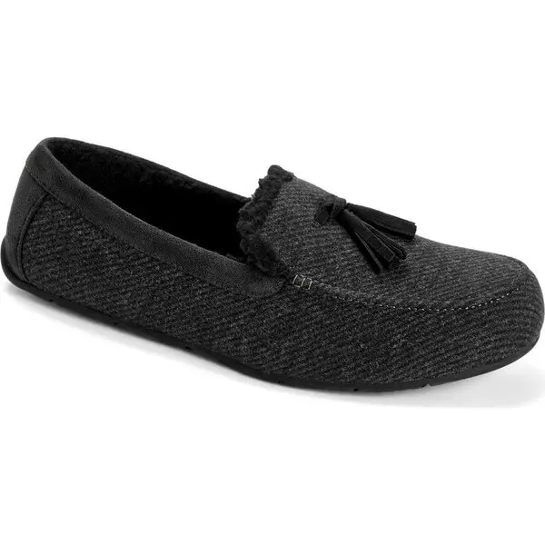 DEARFOAMS Perkins Moccasin Slippers With Tassel Detail - Black