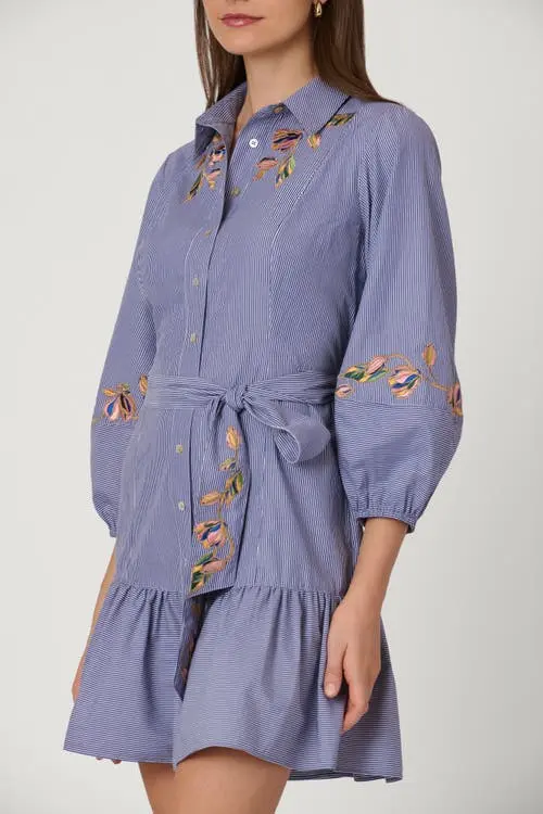 Shoshanna Embroidered Pinstripe Gwen Dress