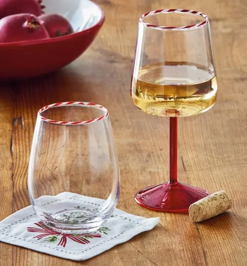TAG Peppermint Stripe All Purpose Wine Glass Red Multi Borosilicate 3.46x7.75 In Christmas