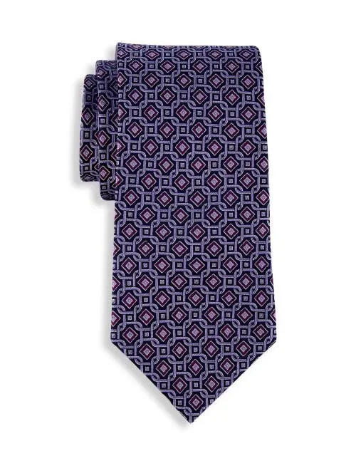 OAK HILL PREMIUM BY DXL Geometric Silk Neck Tie - Plum