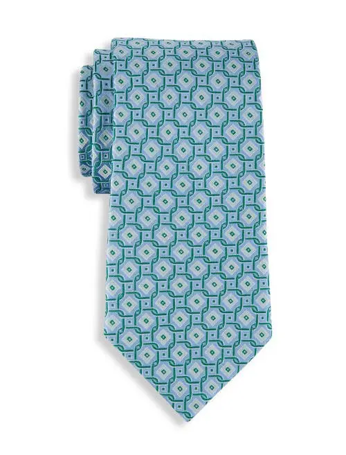 OAK HILL PREMIUM BY DXL Geometric Silk Neck Tie - Teal