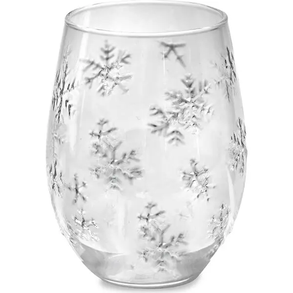 TAG Christmas Snowflake Stemless Wine Glass Soda Lime 3.5x3.5x5