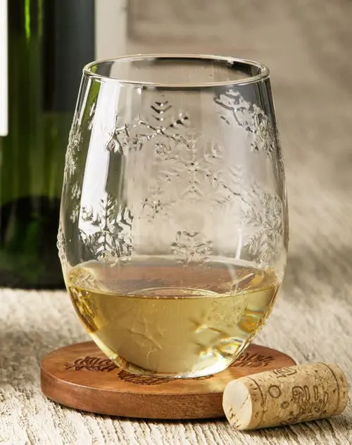 TAG Christmas Snowflake Stemless Wine Glass Soda Lime 3.5x3.5x5