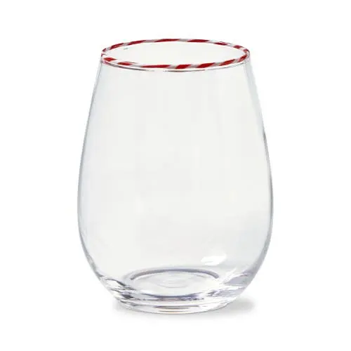 TAG Christmas Peppermint Stripe Stemless Wine Glass Red Multi Borosilicate 3.5x5