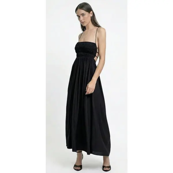 MOTHER OF ALL Taylor Dress Ruched Bodice, Open Lace-up Back, Midi/maxi - Black