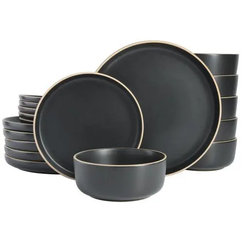GIBSON HOME Zuma 18 Piece Dinnerware Set - Black