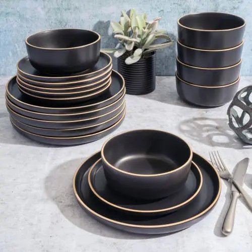 GIBSON HOME Zuma 18 Piece Dinnerware Set - Black