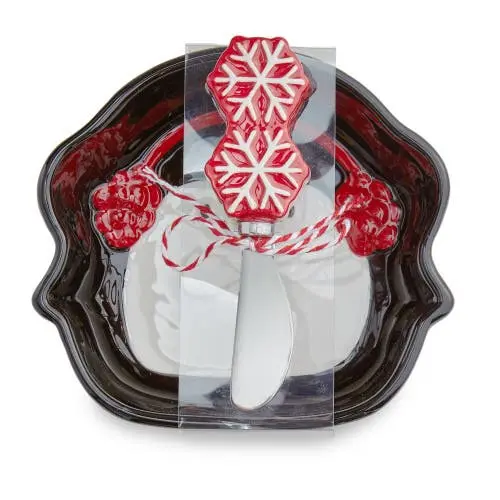 TAG Christmas Penguin Bowl & Snowflake Spreader Set Multi Earthenware 21 Oz