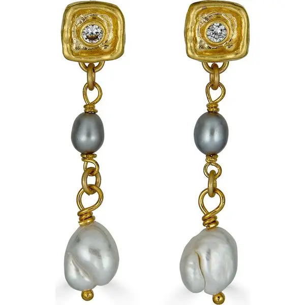 LONI PAUL JEWELRY Two Tone Rice Baroque Earring - Gold