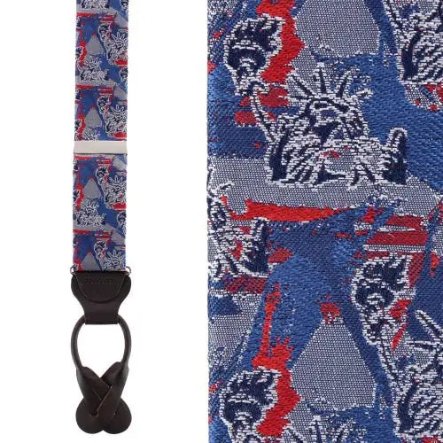 Trafalgar Freedom's Torch Patriotic Silk Novelty Button End Suspenders - Multiple